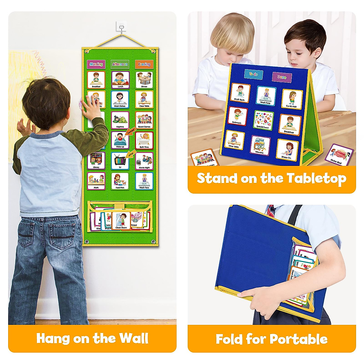 Godery Large Visual Schedule for Kids Chore Reward Chart,Bedtime Routine Chart for Toddlers,Double Side Weekly Planner Board with 109 Cards for Home School Planner,Autism Learning Materials.