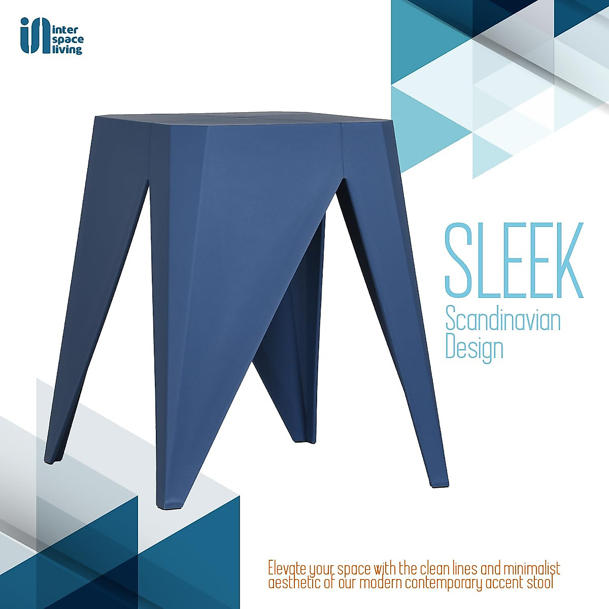 ISL Furnishings Zuho Stackable Stools, Set of 4 – Durable Plastic Stacking Chairs – Stack Stool Chair for Outdoor, Dining, Classroom, Kitchen, Counter, Flexible Seating, Space-Saver(Grey Blue)