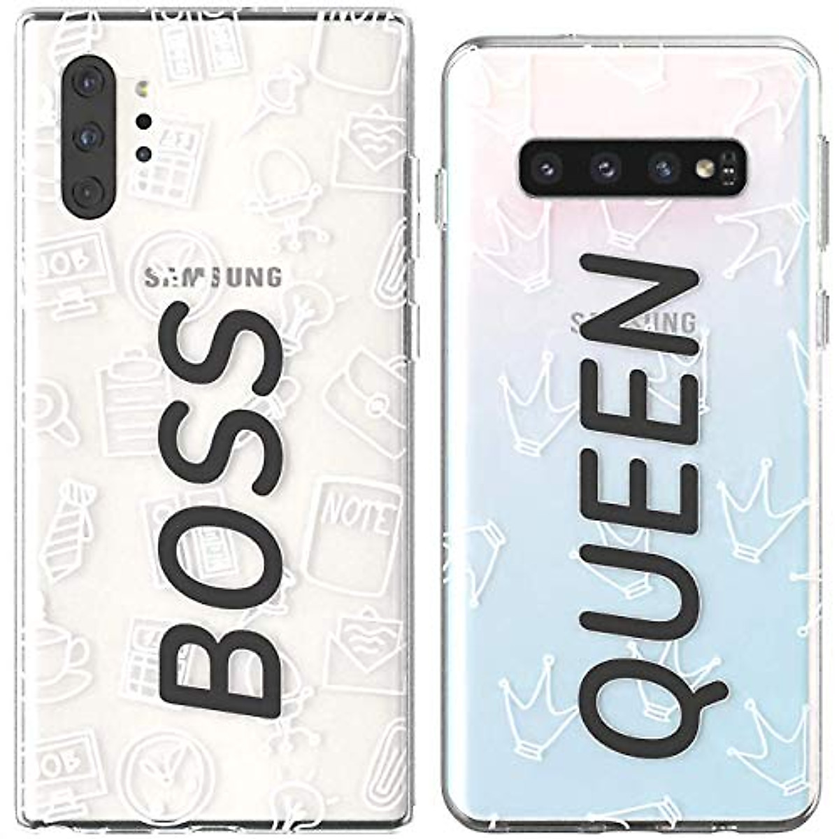 Toik Matching Couple Cases for Apple iPhone 11 Pro Xs Max Xr 10 X 8 Plus 7 6s 5s SE Cover Boyfriend Clear Lightweight Queen Basic Pattern Cute Protective Soulmate Boss Silicone Anniversary Simple