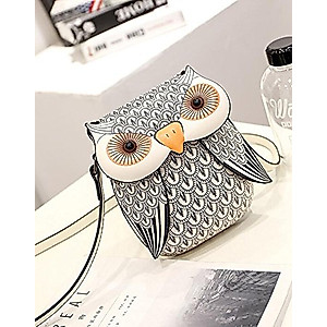 QZUnique Cute Owl Cartoon PU Leather Handbag Casual Satchel School Purse