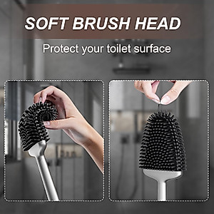 Sellemer Toilet Brush and Holder Set for Bathroom, Flexible Toilet Bowl Brush Head with Silicone Bristles, Compact Size for Storage and Organization, Ventilation Slots Base (Silver)