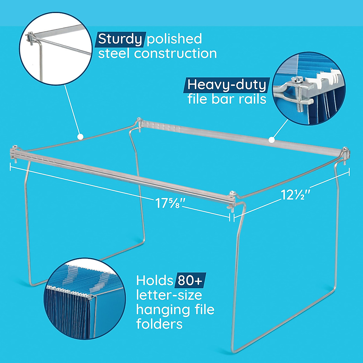 Blue Summit Supplies Letter Size Hanging File Bars, 2 Pack, Sturdy Steel Metal File Cabinet Bars for Hanging Files on Desktop or in File Drawers, Set of 2