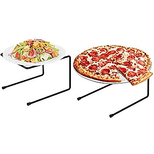 MyGift Black Metal Pizza Table Stands, Tabletop Pizza Pan Riser Food Platter Tray and Display Rack, Set of 4