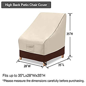 Vailge High Back Patio Chair Cover,Waterproof Outdoor Chair Covers,600D Heavy Duty High-Back Chair Outdoor Patio Furniture Cover - (2 Pack - 35" L x 28W x 35" H, Beige & Brown)