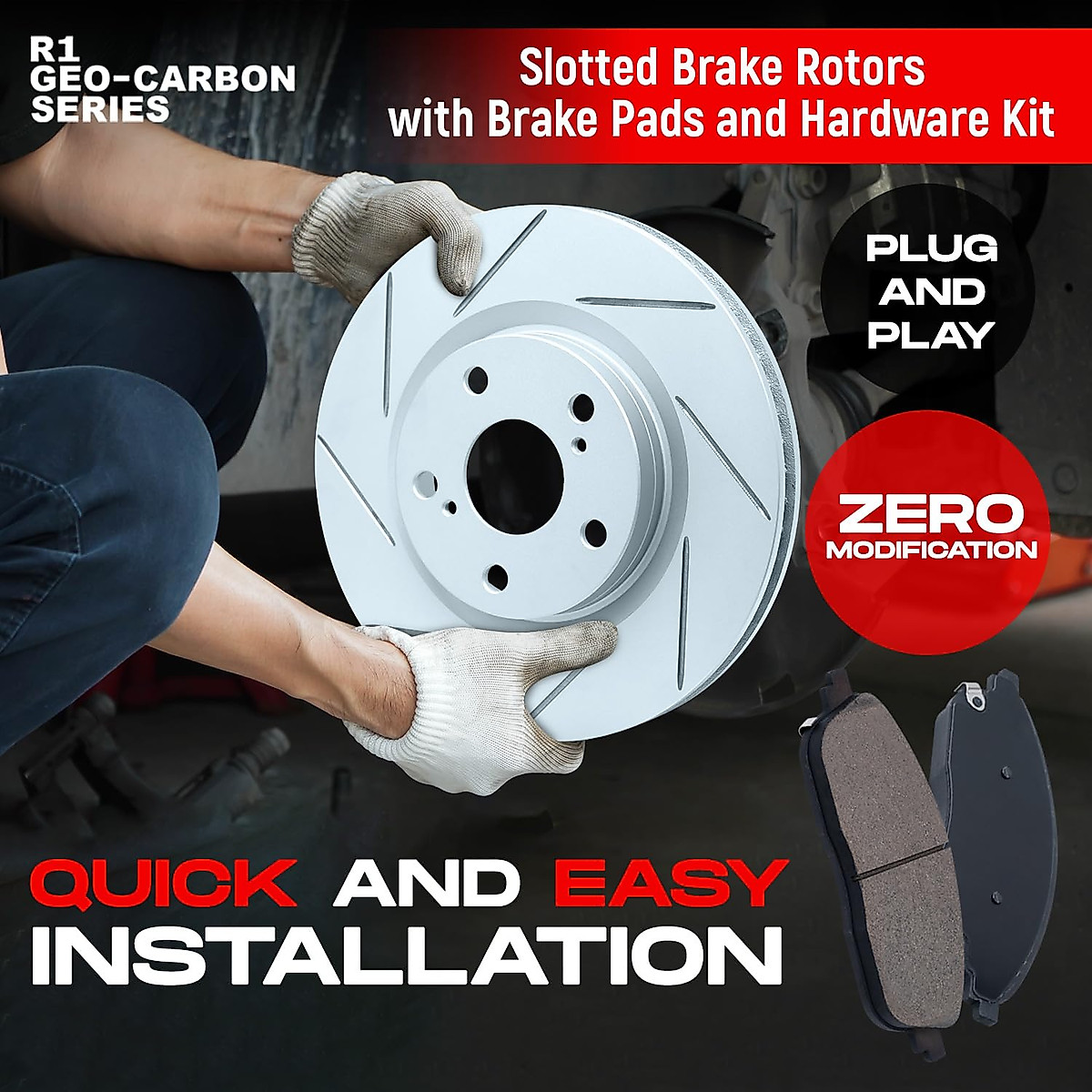 R1 Concepts Rear Brakes and Rotors Kit |Rear Brake Pads| Brake Rotors and Pads| Performance Sport Brake Pads and Rotors WLSN1-67089