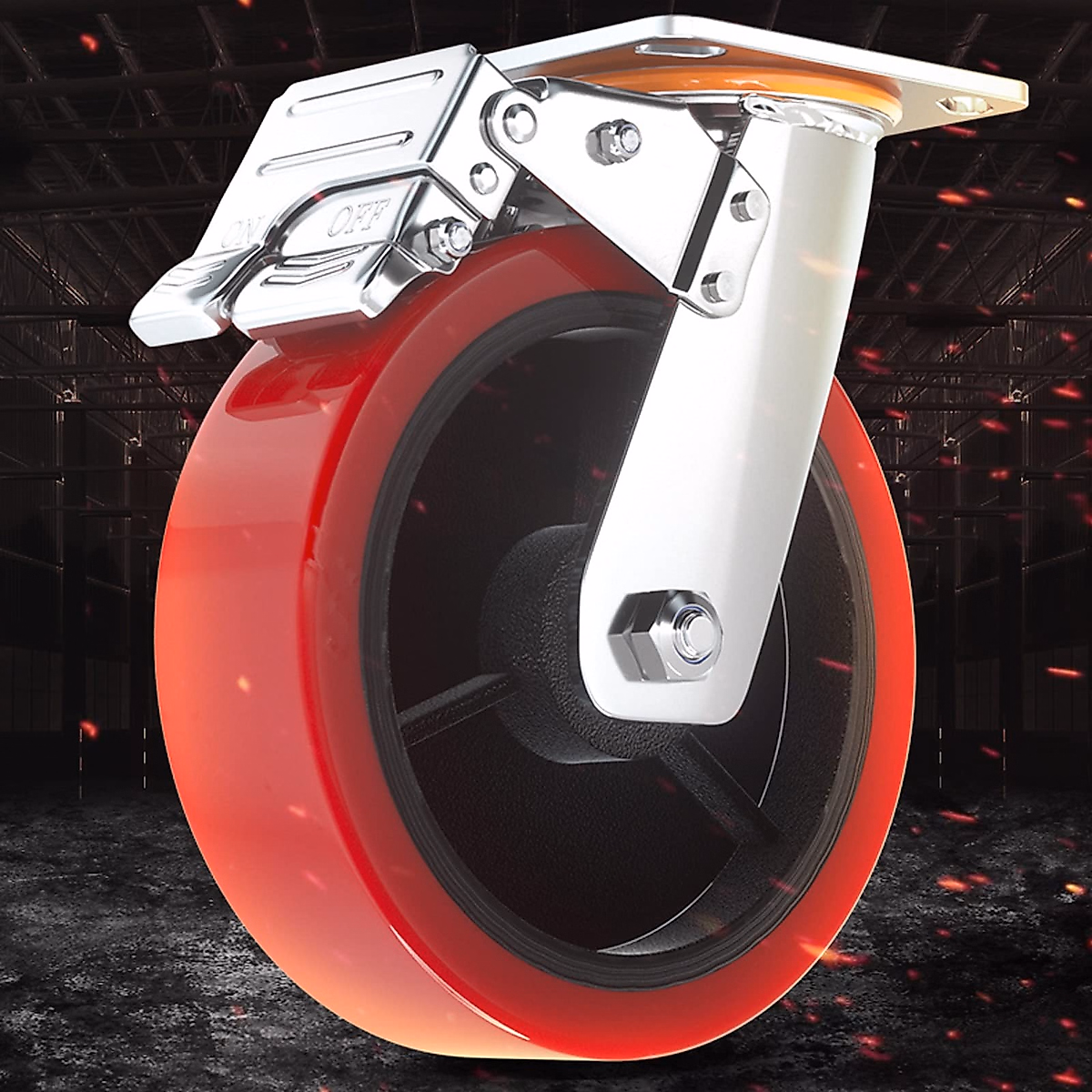 Castors Swivel Castor Wheels, Swivel Trolley Furniture Caster With Brakes,For Trolleys, Industrial Use And Moving Furniture, 360 Degree Swivel Castors,Brake Heavy Duty Caster Wheels, 4 Pieces Red cast