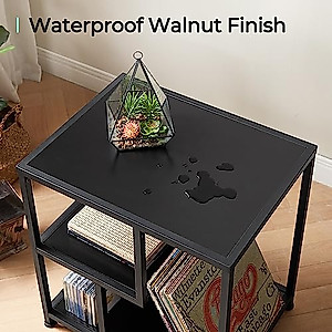 LINSY HOME End Table, 3-Tier Narrow Side Table with Storage Shelves, Industrial Beside Table, Wood Nightstand for Living Room, Bedroom, Balcony, and Office, Easy to Assembly, Black