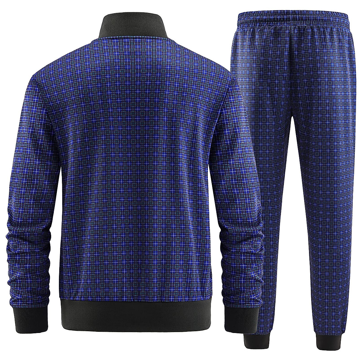 W JIANWANG Track Suits for Men Set Jogging Tracksuit Mens Sweatsuits 2 Piece Fashion Designer Plaid Jogger Sweat Suits Sports Clothes Jackets and Pants Two-piece Outfits Blue JW-2401-S