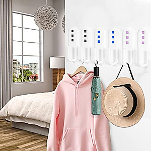 Budding Joy Wall Hooks 6 Pack, Plastic Self Adhesive Hooks for Hanging, 3M Wall Hanger Sticky Hooks, Shower Towel Hook for Bathroom Kitchen Door Home