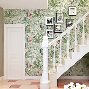 Erfoni Floral Wallpaper Peel and Stick Wallpaper Floral Contact Paper 17.7inch x 118.1inch Vintage Flower Wallpaper Peel and Stick Leaf Self Adhesive Removable Wall Paper Bathroom Cabinets Vinyl