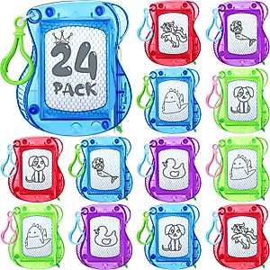 24 Pieces Mini Magnetic Drawing Board for Kids Backpack Keychain Clip Erasable Mini Doodle Boards Toys for Party Colorful Writing Sketch and Painting Pad Set for Classroom Rewards Party Supplies