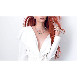 Savlano 18K White Gold Plated Blue Cubic Zirconia Round 4MM Classic Tennis 18 Inches Chain Necklace For Women Comes With a Gift Box