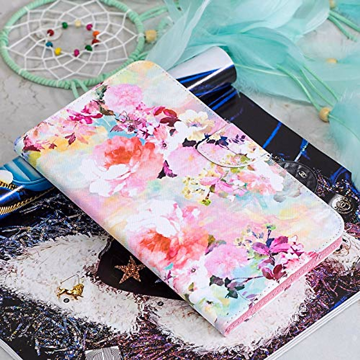 UUcovers for Amazon Kindle Fire HD 8 Tablet 2018/2017/2016/2015 Case 8th/7th/6th/5th Generation, Folio Stand Synthetic Leather Magnetic Wallet TPU Back Shockproof Cover with Card Slots, Pink Flower