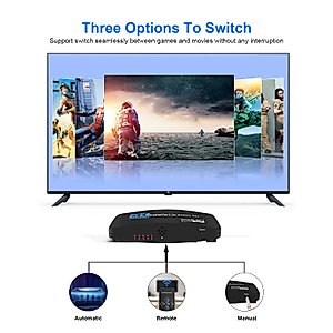 HDMI Switch 4K 60hz, 5 Port HDMI Switcher with Remote, Koopman HDMI Splitter 5 in 1 out Supports HDMI 2.0 HDCP 2.2 HDR10 3D, HDMI Selector Hub Compatible with FireStick, Roku, PS4, Xbox, Apple TV