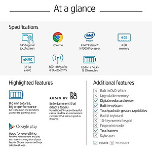HP Chromebook x360 14-inch HD Touchscreen Laptop, Intel Celeron N4000, 4 GB RAM, 32 GB eMMC, Chrome (14b-ca0010nr, Ceramic White/Mineral Silver)