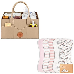 KeaBabies Diaper Caddy Organizer and 5-Pack Organic Burp Cloths Baby Girl, Boy - Baby Organizer for Nursery - Large Burping Cloths for Babies - Car Storage Organizer - Baby Burp Cloths for Girls