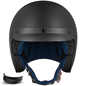 ILM 3/4 Open Face Motorcycle Helmets, Retro Vintage Moped Helmet for Men Women, Scooter ATV Cruiser Bobber Helmet, DOT Approved Model-207 (Matte Black, L)