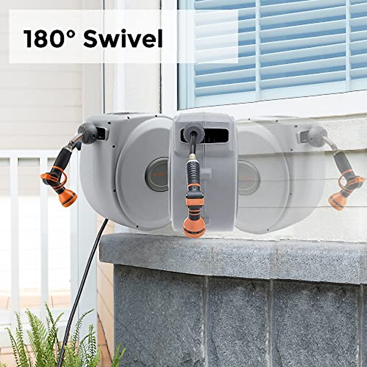 Giraffe Retractable Garden Hose Reel with 5/8" x 60ft+5ft Water Hose 180° Swivel Bracket, Any Length Lock