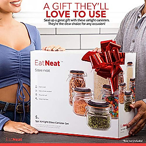 EatNeat 5 Piece Airtight Glass Kitchen Canisters with Black Lids - Includes Premium Black Labels and White Marker, Set of 5 Mason Jars for Food Storage Containers, Pantry Organization, and Canning