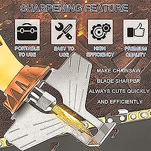 Chainsaw Sharpening Attachment Kit - 8Pcs Chain Saw Blade Teeth Sharpener Set with Angle Guide and Diamond Burr Grinding Stone Files, Drill Power Tool Accessories for Gardening Lawn Mower Chainsaw