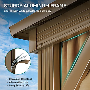 YITAHOME 10x10ft Hardtop Gazebo with Nettings and Curtains, Heavy Duty Double Roof Galvanized Steel Outdoor Combined of Horizontal Vertical Stripes Roof for Patio, Backyard, Deck, Lawn (Bronze)