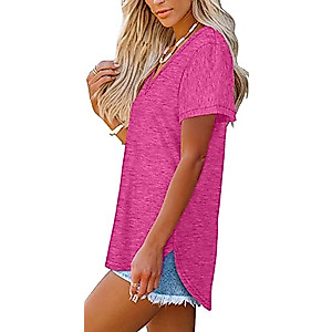T Shirts for Women Loose Fit Tunic Tops to Wear with Leggings Hot Pink L