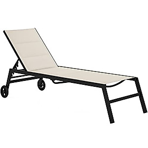Yaheetech Patio Chaise Lounge, All Weather Outdoor Lounge with Wheels, Five-Position Adjustable Recliner for Patio Pool Beach Yard(1PC Beige)