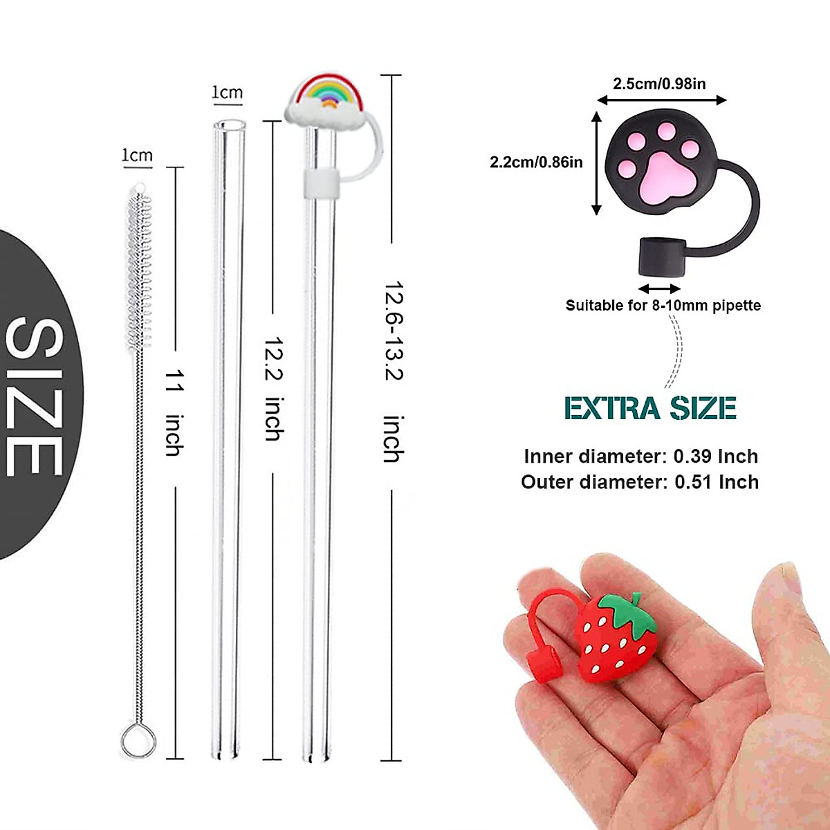 Auspolo Straw Replacement 40oz and 4 Pack Straws Cover for Stanley Cup Accessories, 6pcs Long Reusable Straws for Stanley 40 oz Tumbler with Handle, Stanley Straw Covers Cap for Stanley Cup