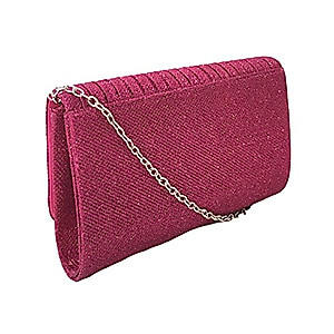 Fashion Culture Gilda Glitter Fabric Flap Clutch Evening Bag, Fuschia Pink