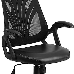 Flash Furniture Sam Mid-Back Designer Black Mesh Swivel Task Office Chair with LeatherSoft Seat and Open Arms