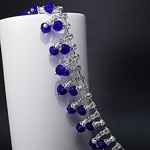 Silver Crystal Glass Beads Rhinestone Tassel Drill Chain 1 Yard Handmade Sewing Clothes Neckline Shoes Bags Jewelry Wedding Dress DIY Clothing Accessories Accessories (Dark Blue)