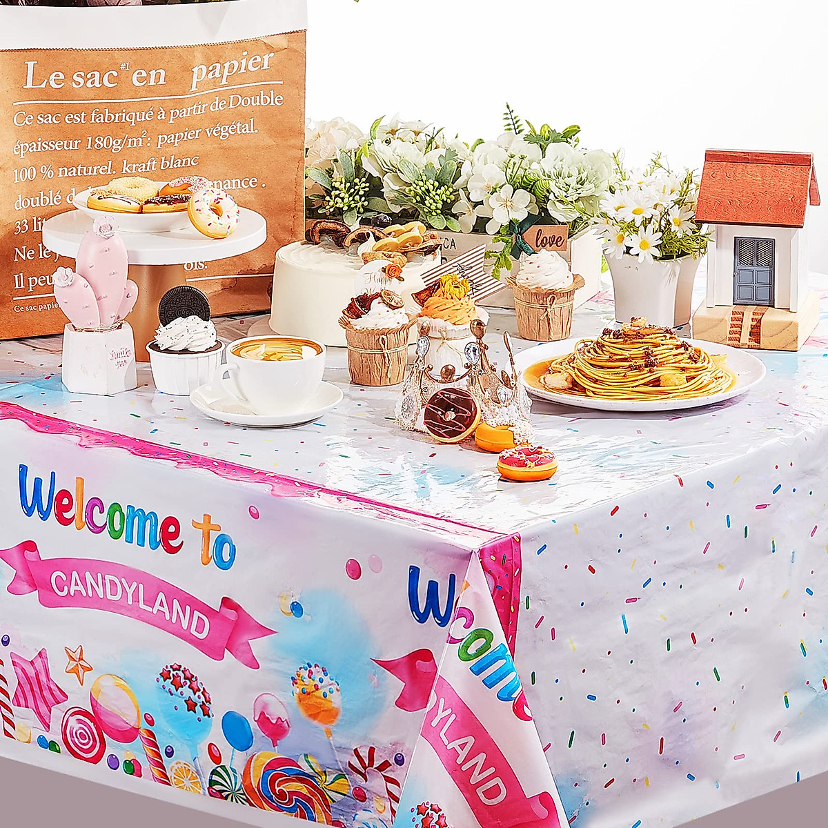 3 Pcs Candyland Party Decorations Candyland Tablecloth Candy Theme Plastic Table Cover Candy Land Lollipop Decorations for Birthday Baby Shower Candy Land Christmas Party Supplies