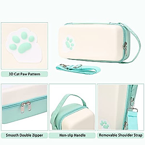 Green Cat Paw Carrying Storage Case for Nintendo Switch/Switch OLED Model, Portable Travel All Protective Hard Messenger Bag Soft Lining for Switch Console, Pro Controller, Accessories.