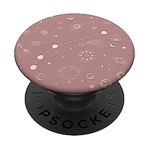 Mystic Astrology Space Stars Moon Pattern Rosy Brown PopSockets Swappable PopGrip