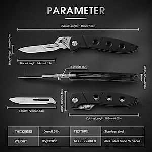 VR VIREN KNIFE Folding Scalpel Pocket Knife，EDC Utility Knife with 6pcs #60A Replaceable Blades，Outdoor Knife，Sharp Skinning Knives for Hunting, Fishing, Deer & Survival