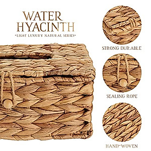 Tissue Box Cover, Rectangular Woven Tissue Box Holder, Water Hyacinth Rustic Decorative Facial Tissue Holder for Bathroom Living Room Bedroom Dresser Office Car (Rectangular)