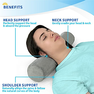 Healthex Cervical Neck Roll Pillow, Memory Foam Pillow, Cylinder Round Pillow, Pain Relief Neck Pillows for Sleeping Support, Removable Washable Cover (Grey)