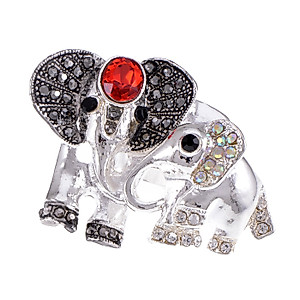 Alilang Lovely Mother Family Ruby Clear Crystal Rhinestone Elephant Custom Ring