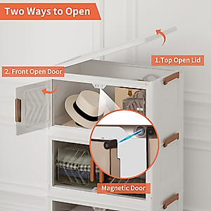 Fixwal 23QT Stackable Storage Bins, Plastic Drawer Storage, Foldable Closet Organizers and Storage with Shelves and Lockable Wheels, Box Cabinet Containers for Toy Organization, Bedroom, 3 PACK Cubes