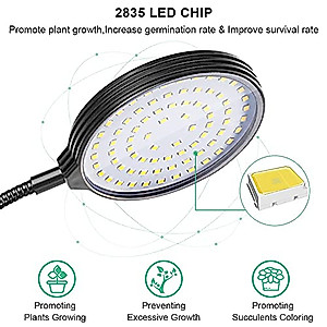 Grow Light 15W Sunlike Full Spectrum LED Plant Grow Lights with Timer Auto On/Off 4/8/12H Waterproof Grow Lamp for Indoor Plants, 5 Dimmable Levels, Adjustable Gooseneck