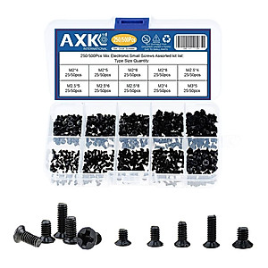 AXK GB819 M2 M2.5 M3 KM Screw Flat Head Phillips Screws Laptop Notebook Screws Set Kit for Computer Small Screw 250Pcs/500Pcs (250)