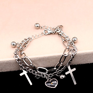 NA Stainless Steel Cross Bracelet,Charms Religious Faith Mustard Seed Link Chain Bracelet for Women Y706-Silver