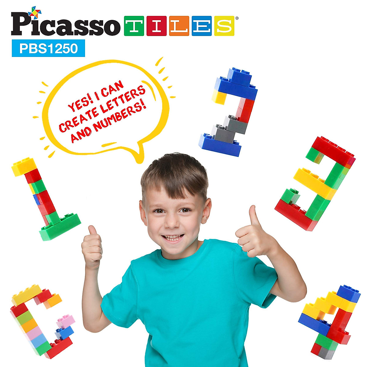 PicassoTiles 1250 PCs Educational Building Block Tiles Set Creative Shapes to Enhance Imaginative Play Unique Set to Characters and Numbers Learning STEM Toys Washable for Learning Education Ages 3+