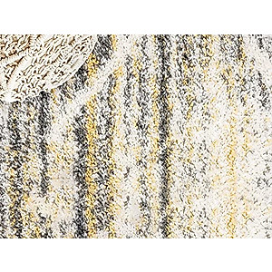 Abani Modern 5'3" X 7'6" Grey, Cream & Yellow Shag Area Rug Rugs Plush Contemporary Boston Collection Tassel Rug