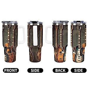 LLUTSNTH 40 Oz Vacuum Tumbler with White Handle Leakproof Insulated Tumbler Guitars Art Stainless Steel Travel Mug with Lid And Straw Coffee Cup Cute Water Bottles Cup Holder Friendly
