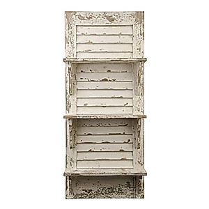 K&K Interiors 13865A 39 Inch Distressed White Wood Shuttered Shelf Unit