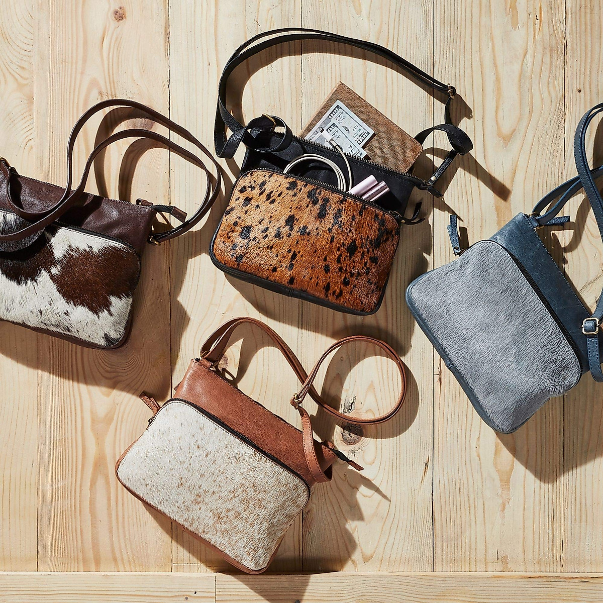 Mona B Western Genuine Cowhide Leather Style Inspired Canvas Handbag for Women | Zipper Tote Bag | Crossbody Bag | Stylish Vintage Bags Women (Brown-Skylar)