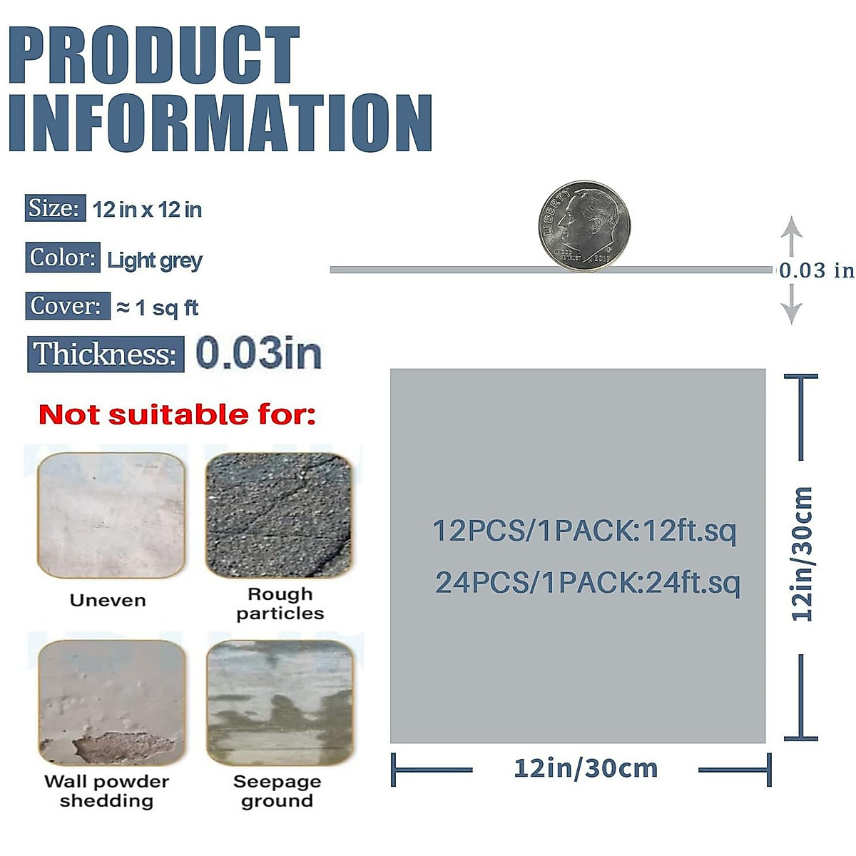 Peel and Stick Floor Tile,Waterproof 24 Pcs Light Gray Marble Vinyl Flooring 12"x12",Durable Vinyl Removable Stickers Tiles for Kitchen Living Room Bedroom Bathroom