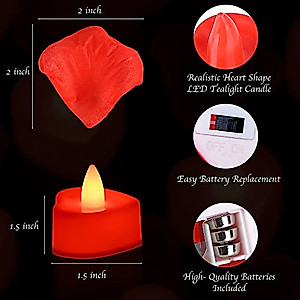 Proyatech LED Candles 24 Packs Flameless Tea Lights with 1000 Packs Artificial Rose Petals for Wedding Romantic Night Valentine's Day Decor（Warm