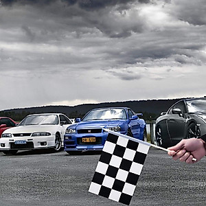 Novelty Place 12Pcs Checkered Flags Black and White Racing Stick Flags - 8"x5.5" - Decorations for Kids' Car theme Birthday, Race Car Party, Sport Events